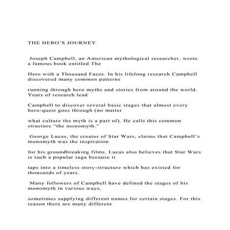 THE HERO’S JOURNEY Joseph Campbell, an American mythol.docx