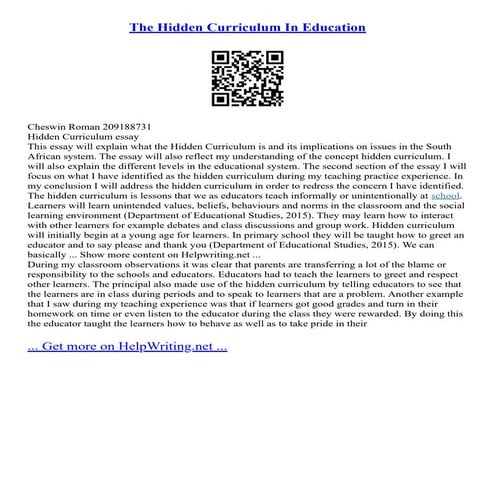The Hidden Curriculum In Education | PDF