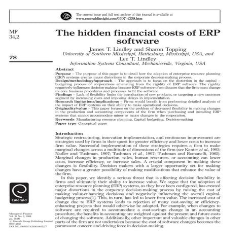 The Hidden Financial Costs Of Erp Software | PDF