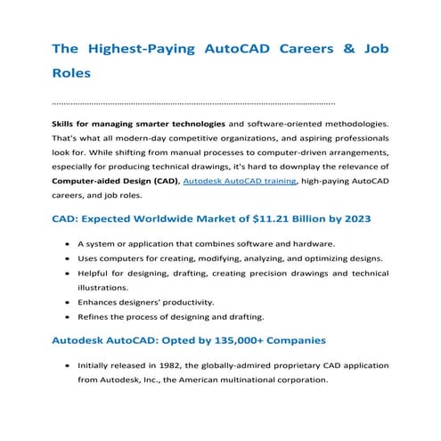 The Highest-Paying AutoCAD Careers & Job Roles | PDF