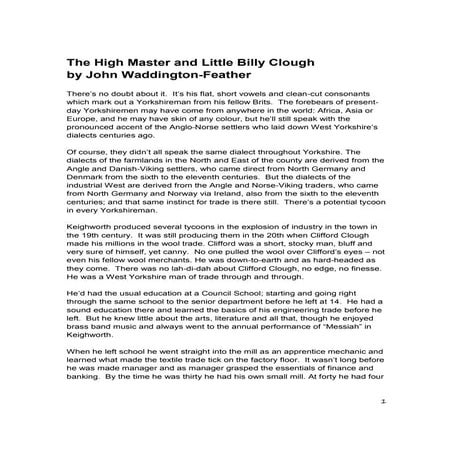 The high master & little billy clough text | PDF