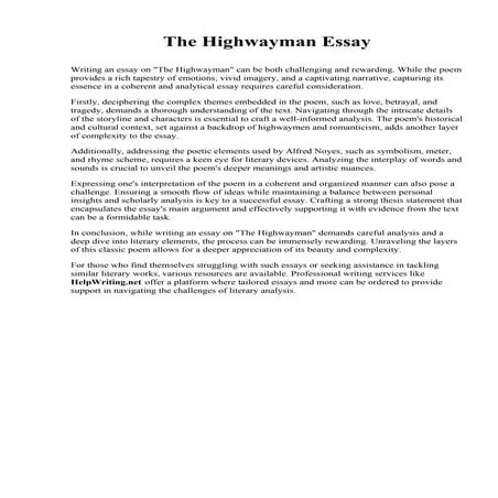 The Highwayman Essay. Marquette University | PDF