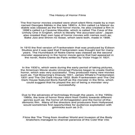 The History of Horror Films | DOCX | Horror | Genres