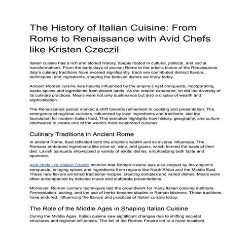 The History of Italian Cuisine_ From Rome to Renaissance with Avid ...