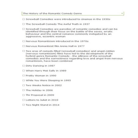 The history of the romantic comedy genre timeline | DOCX