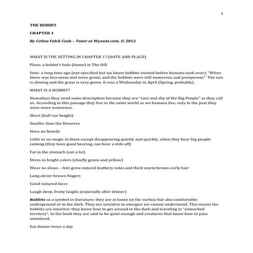 The Hobbit questions and answers chapter 1 | DOCX