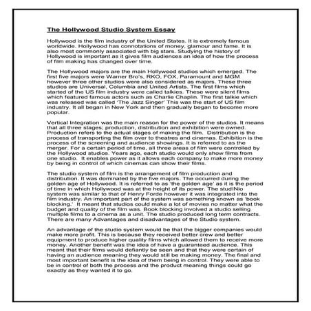 The hollywood studio system essay[1] | PDF