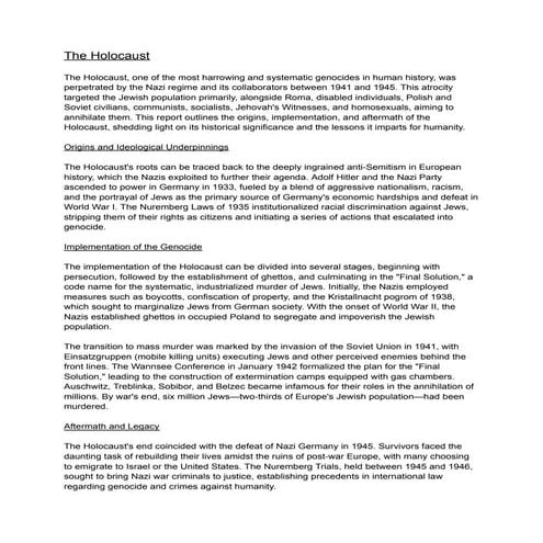 Essay on the holocaust explaining the history and the aftermath | PDF ...