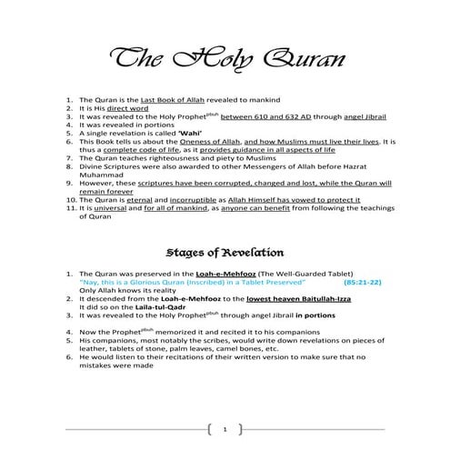 The Holy Quran in Brief | PDF