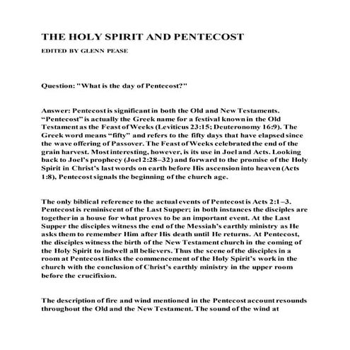 The holy spirit and pentecost | PDF