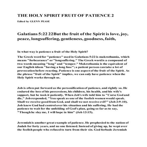 The holy spirit fruit of patience 2 | PDF