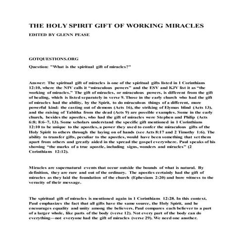 The holy spirit gift of working miracles | DOCX