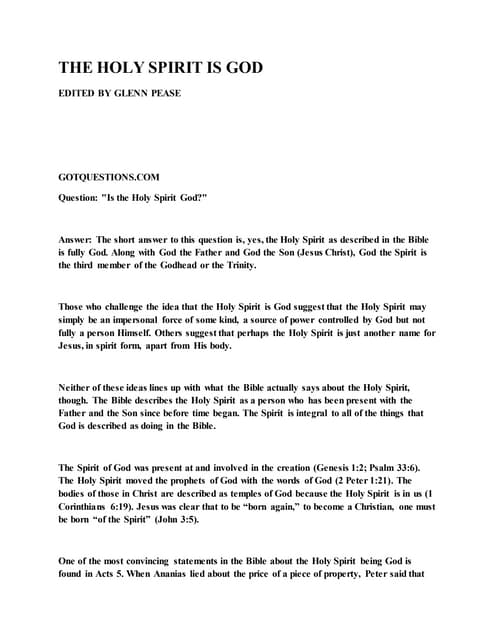 Doctrine of Holy Spirit Introduction | PDF | Christianity | Religion & Spirituality