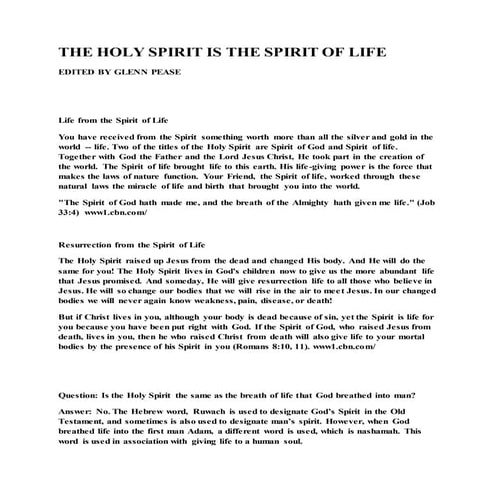 The holy spirit is the spirit of life | DOCX