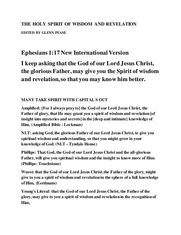 The holy spirit of wisdom and revelation