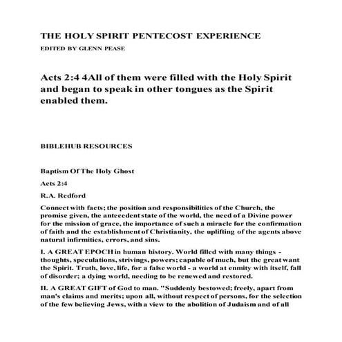 The holy spirit pentecost experience | DOCX