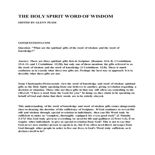 The holy spirit word of wisdom | PDF