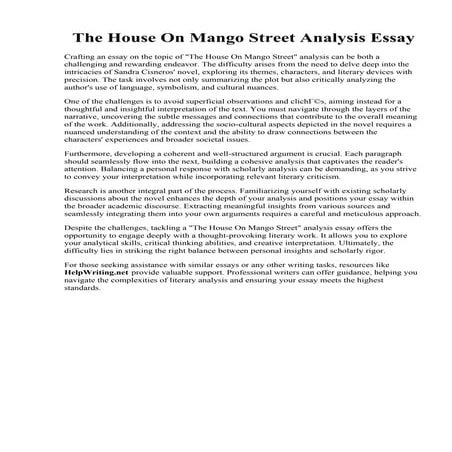 The House On Mango Street Analysis Essay | PDF | Home Security | Home ...