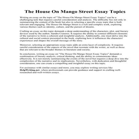 The House On Mango Street Essay Topics | PDF