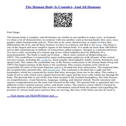 The Human Body Is Complex, And All Humans | PDF