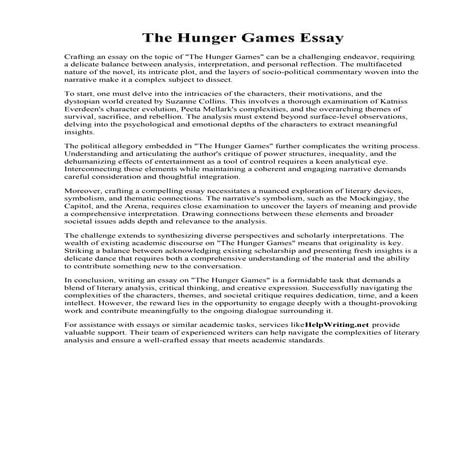 The Hunger Games Essay. The Hunger Games: Katniss Everdeen - Free Essay ...