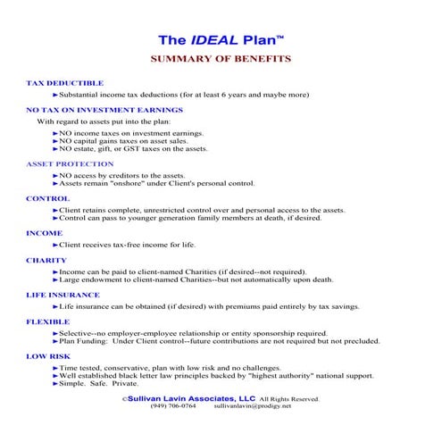 The Ideal Plan Benefits Summary | PDF