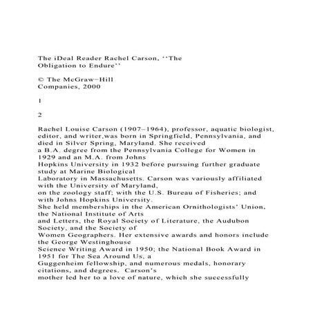 The iDeal Reader Rachel Carson, ‘‘The Obligation to Endure’’.docx