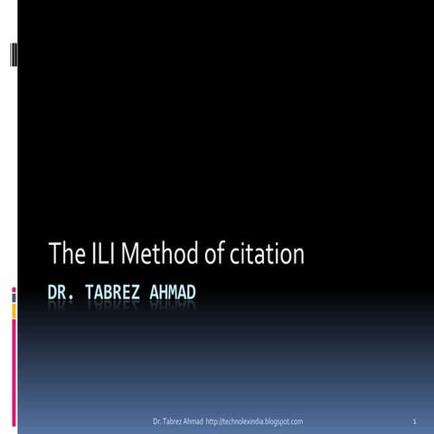 The Indian Law Institute (ILI) Method of Citation | PPTX