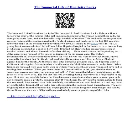 The Immortal Life Of Henrietta Lacks | PDF