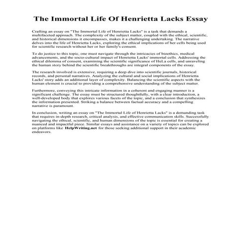 The Immortal Life Of Henrietta Lacks Essay.pdf | Homework and Study | Education