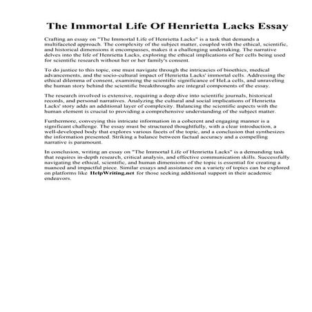 The Immortal Life Of Henrietta Lacks Essay | PDF