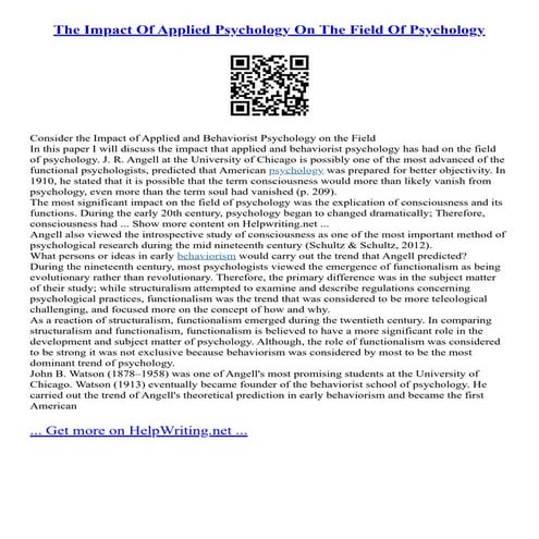 The Impact Of Applied Psychology On The Field Of Psychology | PDF