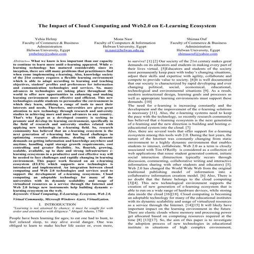 The impact of cloud computing and web2.0 on e learning ecosystem | PDF
