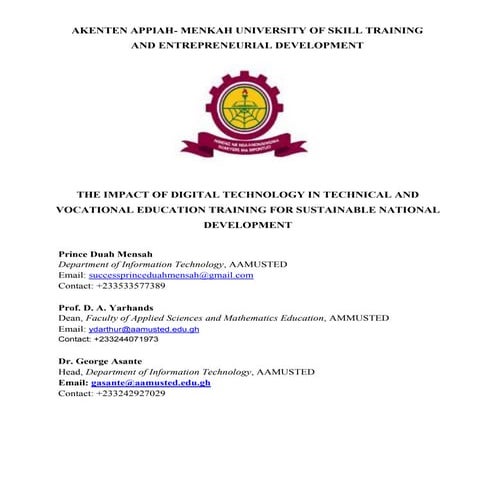 THE IMPACT OF DIGITAL TECHNOLOGY ON TECHNICAL AND VOCATIONAL EDUCATION ...