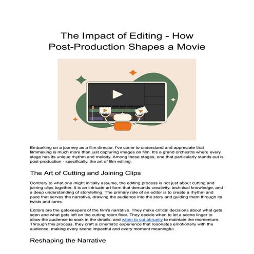 The Impact of Editing - How Post-Production Shapes a Movie | PDF