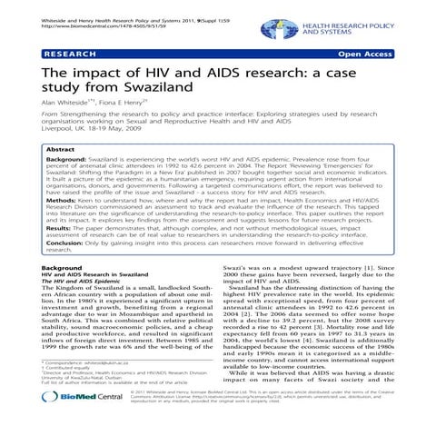 The impact of hiv and aids research a case study from swaziland | PDF