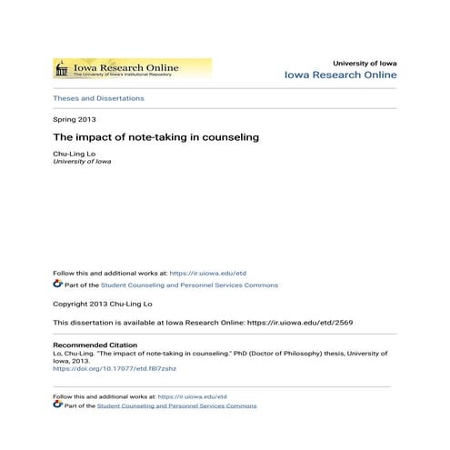 The impact of note taking in counseling / Listening vs Taking Notes | PDF