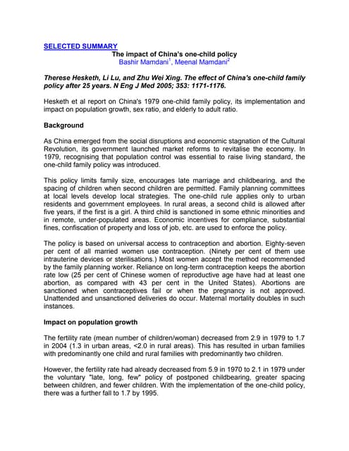 CAMBRIDGE AS GEOGRAPHY - CASE STUDY: CHINA'S ONE CHILD POLICY | PPTX