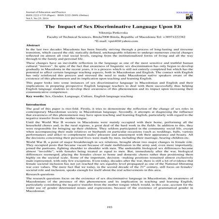 The Impact Of Sex Discriminative Language Upon Elt Pdf
