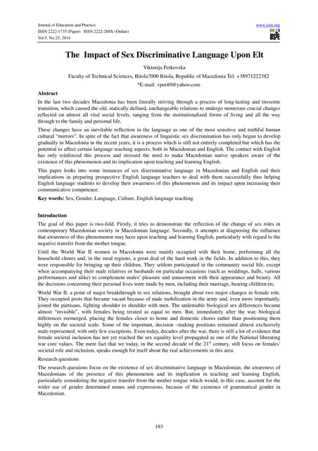 The Impact Of Sex Discriminative Language Upon Elt Pdf
