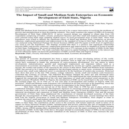 The impact of small and medium scale enterprises on economic development of ekiti state, nigeria ...