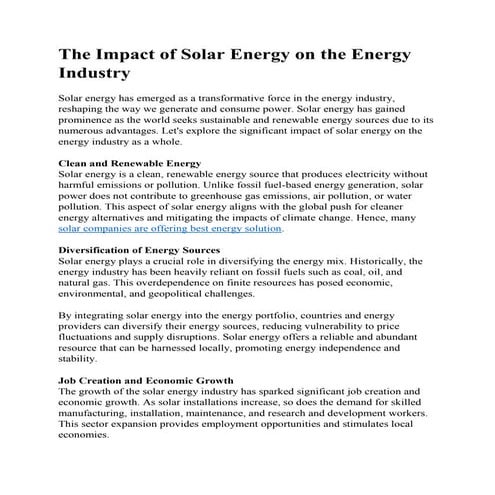 Exploring the Advantages and Disadvantages of Solar Energy | DOCX