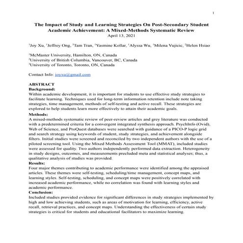 The Impact of Study and Learning Strategies On Post-Secondary Student Academic Achievement_A ...