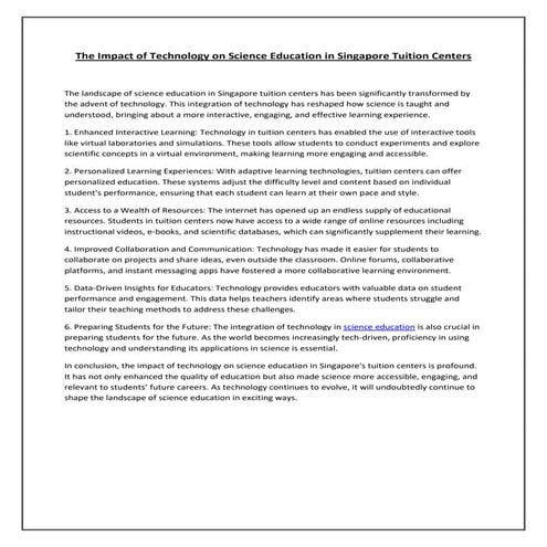The Impact of Technology on Science Education in Singapore Tuition ...