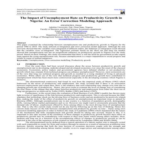 The Impact Of Unemployment Rate On Productivity Growth In Nigeria An Error Correction Modeling