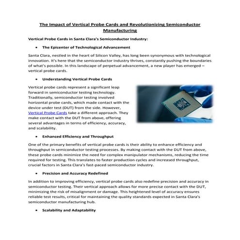 Vertical Probe Cards Santa Clara Revolutionizing Semiconductor Testing ...