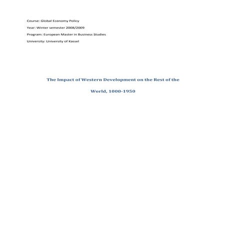 The Impact Of Western Developpment On The Rest Of The World 1000 1950 | PDF