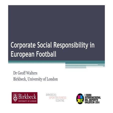 The Implementation of CSR in European Football by Geoff Walters | PPT