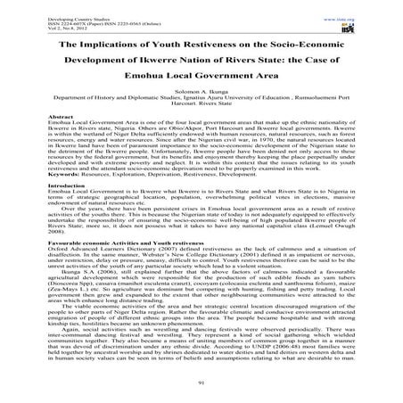 The implications of youth restiveness on the socio economic development ...