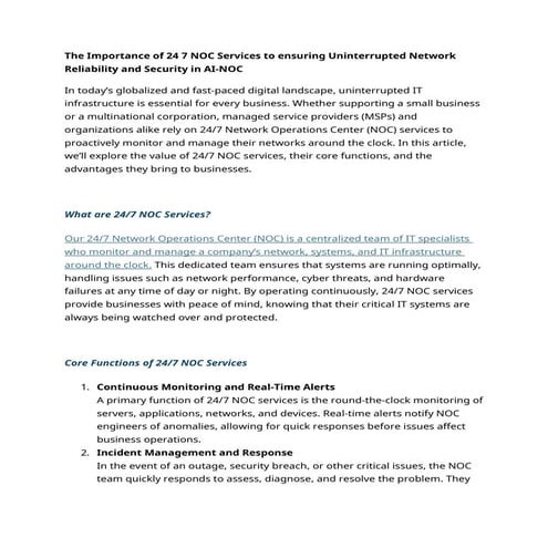 The Importance of 24 7 NOC Services to ensuring Uninterrupted Network ...